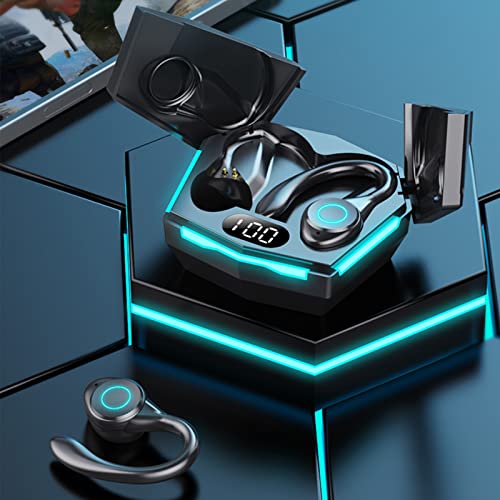 Wireless Earbuds Noise Cancelling Bluetooth 5.3 Headphones with Charging Case and Cool Light Dual Mode Gaming Headset Low Latency Headphones with Earhooks Open Ear Headphones Premium Sound Earphones