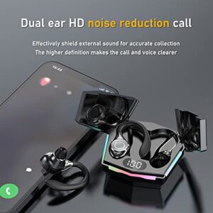 Wireless Earbuds Noise Cancelling Bluetooth 5.3 Headphones with Charging Case and Cool Light Dual Mode Gaming Headset Low Latency Headphones with Earhooks Open Ear Headphones Premium Sound Earphones