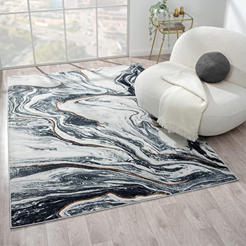 LUXE WEAVERS Francesca Collection 2180 Blue 5x7 Marble Abstract Area Rug