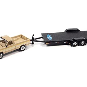 1983 Ranger XLS Pickup Truck Light Desert Tan and White with Open Flatbed Trailer Limited Edition to 7264 Pieces Worldwide Tow & Go Series 1/64 Diecast Model Car by Johnny Lightning JLBT017-JLSP316A