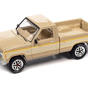 1983 Ranger XLS Pickup Truck Light Desert Tan and White with Open Flatbed Trailer Limited Edition to 7264 Pieces Worldwide Tow & Go Series 1/64 Diecast Model Car by Johnny Lightning JLBT017-JLSP316A