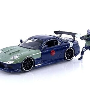 Jada Toys Naruto 1:24 1995 Mazda RX-7 Die-Cast Car & 2.75" Kakashi Hatake Figure, Blue,Green