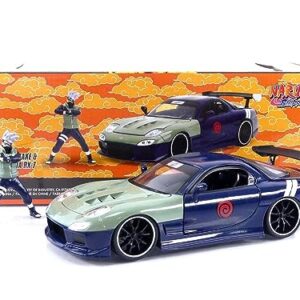 Jada Toys Naruto 1:24 1995 Mazda RX-7 Die-Cast Car & 2.75" Kakashi Hatake Figure, Blue,Green