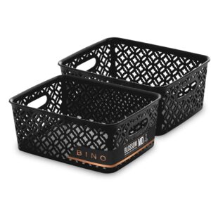 bino l plastic storage baskets, medium - black | the blossom collection l multi-use organizer bin l built-in handles l plastic woven basket for organizing l pantry & home organizing basket