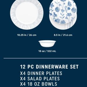 Corelle® Botanical Stripes 12-piece Dinnerware Set, Service for 4