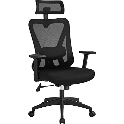 Yaheetech Ergonomic Office Chair Desk Chair High Back Mesh Computer Chair Study Chair with Lumbar Support Adjustable Armrest, Backrest and Headrest for Home Office Working Black