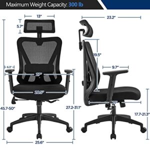 Yaheetech Ergonomic Office Chair Desk Chair High Back Mesh Computer Chair Study Chair with Lumbar Support Adjustable Armrest, Backrest and Headrest for Home Office Working Black