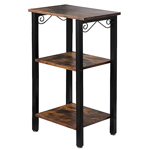 Peohud 3 Tier End Table, 30 Inch Tall Side Table with Storage, Rustic Telephone Table Nightstand for Living Room, Bedroom, Office, Sofa Couch, Small Places