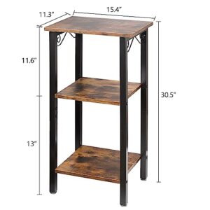 Peohud 3 Tier End Table, 30 Inch Tall Side Table with Storage, Rustic Telephone Table Nightstand for Living Room, Bedroom, Office, Sofa Couch, Small Places