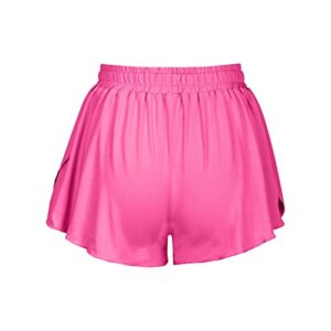 Amikadom L-046 Hot Pink Teen Girls Pants Spandex Satin Pants Shorts Track Athletic Stretchy Running High Leg Straight Leg Pants 2023 NX XL