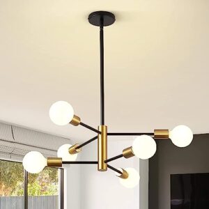 moufier sputnik chandelier black and gold ceiling light height adjustable e27 modern ceiling lighting fixture for living room bedroom dining room kitchen office (6-light)