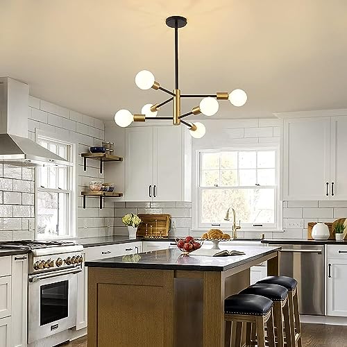 MOUFIER Sputnik Chandelier Black and Gold Ceiling Light Height Adjustable E27 Modern Ceiling Lighting Fixture for Living Room Bedroom Dining Room Kitchen Office (6-Light)