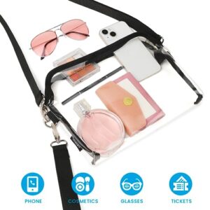 Vorspack Clear Bag Stadium Approved - Cute Clear Purse PVC Clear Stadium Bag with 2 Detachable Straps Clear Crossbody Bag for Women for Concerts Sports Events Festivals - Black