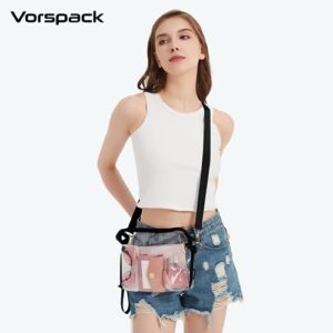 Vorspack Clear Bag Stadium Approved - Cute Clear Purse PVC Clear Stadium Bag with 2 Detachable Straps Clear Crossbody Bag for Women for Concerts Sports Events Festivals - Black