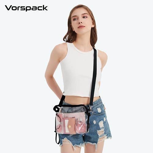 Vorspack Clear Bag Stadium Approved - Cute Clear Purse PVC Clear Stadium Bag with 2 Detachable Straps Clear Crossbody Bag for Women for Concerts Sports Events Festivals - Black