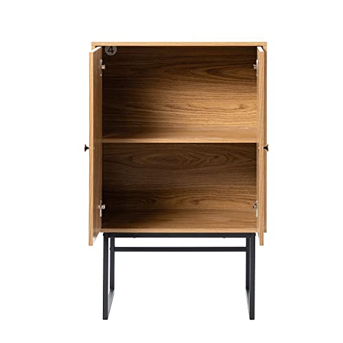 Epaphus 2-Door Accent Cabinet with Interior Shelves and Black Metal Base