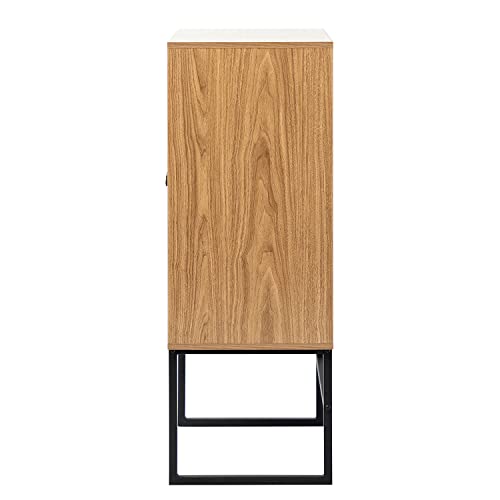 Epaphus 2-Door Accent Cabinet with Interior Shelves and Black Metal Base