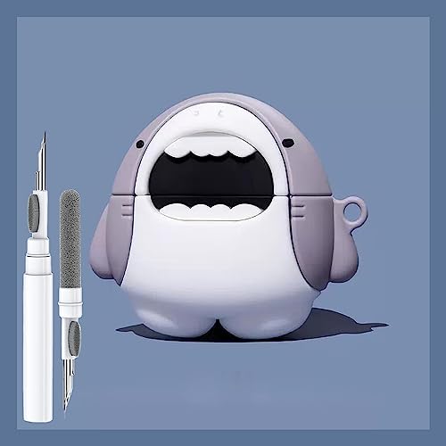 Cute Shark Case for Airpods 3rd Generation Cases 2021, Funny 3D Cartoon Kawaii Cool airpod 3 Case Cover with Cleaning Kit & Keychain for Apple Air pod 3 Gen for Boys Girls Kids Teen, Shark