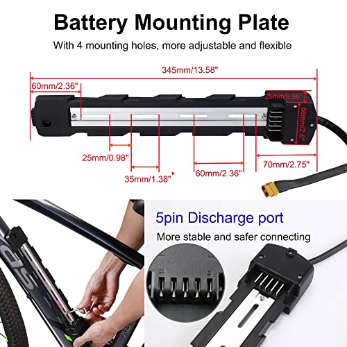 FcotMiue Polly Shark DP-6 DP-9 Electric Bike Battery Bottom Base Bracket Holder for 36V/48V/52V 5pin Downtube Ebike Battery Mounting Plate Bracket with XT60 Connector