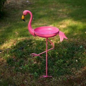 SMQLJXC 41 in Tall Flamingo Outdoor Bird Bath, Metal Bird Bath Bowl, Bird Feeder or Drinker Plate with Metal Stake, Home Garden Lawn Yard Decorations (Pink)