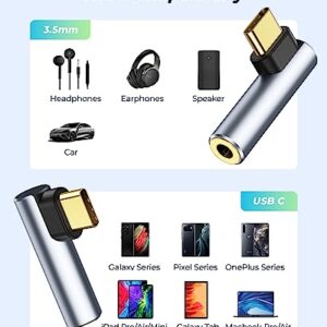 2 Pack USB C To 3.5mm Audio Adapter, USB Type C To 3.5mm Female Headphone Jack Dongle Aux Adapter DAC Stereo HiFi Right Angle For iPad Pro Air 5 4, Pixel 7 Pro, Galaxy S23 S23+ S23 Ultra S22 S21 S20