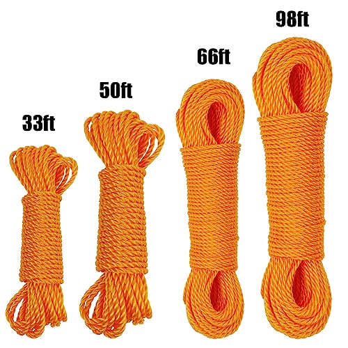 JeogYong Nylon Rope 33ft 1/5 inch (5mm) Clothes Line Ropes, Colored Clothesline Flag Pole Rope, Thick Strong Nylon String for Multi-Purpose Tie Down Outdoor Gardening Clothing Hanging Craft Projects