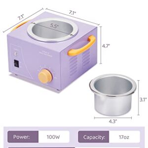 Wax Pot Warmer Professional - At Home Waxing Kit For All Hair Types - Eyebrow, Facial, Bikini etc. (Purple Single Pot)