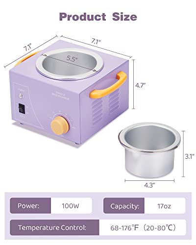 Wax Pot Warmer Professional - At Home Waxing Kit For All Hair Types - Eyebrow, Facial, Bikini etc. (Purple Single Pot)