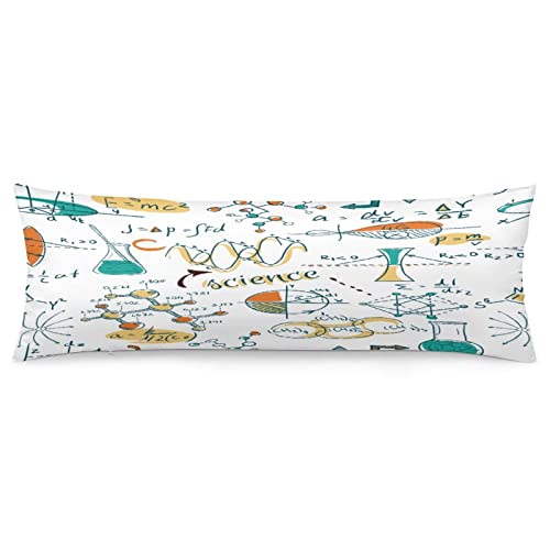 Body Pillow Cover,Doodle Science Drawing Scientific Formulas Printed Long Pillow Cases Protector with Zipper Decor Soft Large Covers Cushion for Beding,Couch,Sofa,Home Gift 20"x54"