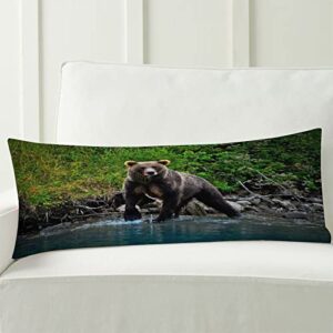 Body Pillow Cover,Grizzly Brown Bear in Lake Alaska Untouched Forest Jungle Printed Long Pillow Cases Protector with Zipper Decor Soft Large Covers Cushion for Beding,Couch,Sofa,Home Gift 20"x54"