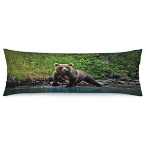 Body Pillow Cover,Grizzly Brown Bear in Lake Alaska Untouched Forest Jungle Printed Long Pillow Cases Protector with Zipper Decor Soft Large Covers Cushion for Beding,Couch,Sofa,Home Gift 20"x54"