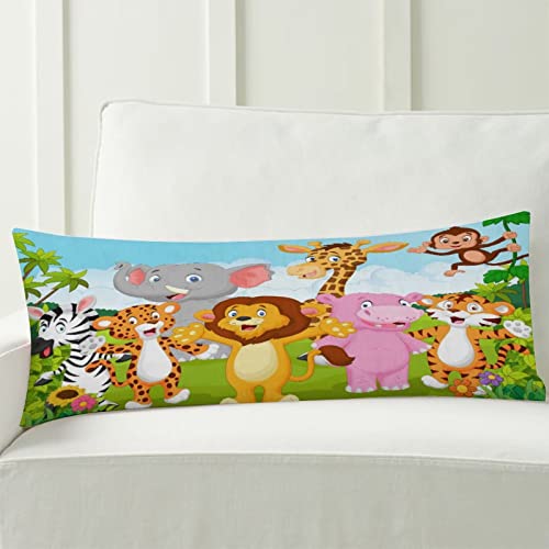 Body Pillow Cover,African Savannah Animals Playful Friendly Safari Jungle Printed Long Pillow Cases Protector with Zipper Decor Soft Large Covers Cushion for Beding,Couch,Sofa,Home Gift 20"x54"