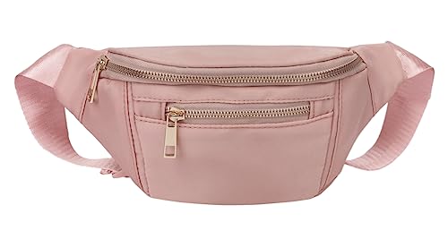 Cute Fanny Pack for Women Cross body,fashion Waist Bag Pack,Belt Bag for Travel Walking Running Hiking Cycling,Easy Carry Any Phone,Wallet (Pink,Gold zipper)