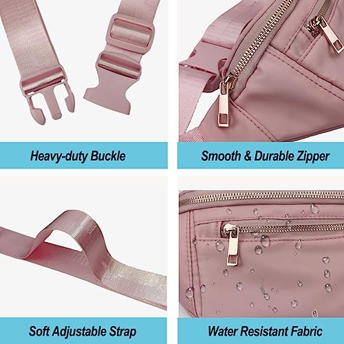 Cute Fanny Pack for Women Cross body,fashion Waist Bag Pack,Belt Bag for Travel Walking Running Hiking Cycling,Easy Carry Any Phone,Wallet (Pink,Gold zipper)