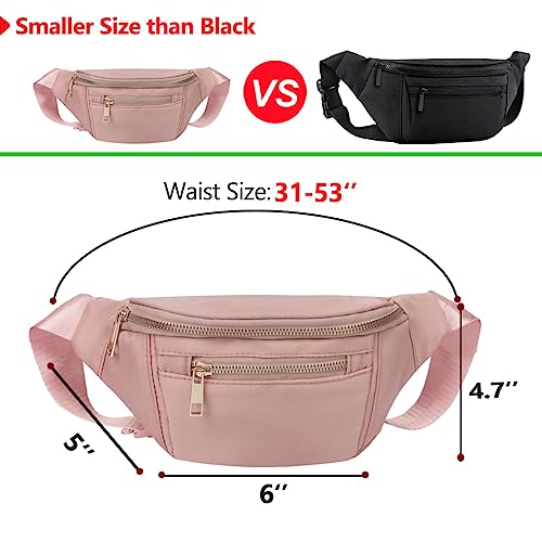 Cute Fanny Pack for Women Cross body,fashion Waist Bag Pack,Belt Bag for Travel Walking Running Hiking Cycling,Easy Carry Any Phone,Wallet (Pink,Gold zipper)