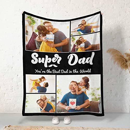 MyPupSocks Custom Dad Blanket Gifts for Father's Day, Personalized Dad You're The Best Dad in The World Bed Blanket Father Throw Blanket with Photo, Custom Birthday Gifts for Dad Men Husband 30x40