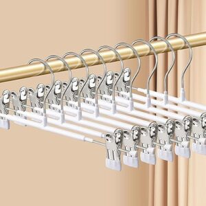 hwajan pants hangers with clips 10 pack adjustable skirt hangers for women non-slip trousers hanger for jeans clothes hangers for pants heavy duty space saving shorts hangers,white,12inch