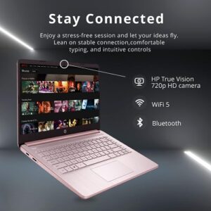 HP 2022 Stream 14" HD BrightView Laptop, Intel Celeron N4020 Processor, 8GB RAM, 64GB SSD, Intel HD Graphics, 720p Webcam, 1 Year Office 365, Pink, Win 11, 32GB Snowbell USB Card