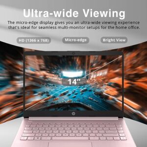 HP 2022 Stream 14" HD BrightView Laptop, Intel Celeron N4020 Processor, 8GB RAM, 64GB SSD, Intel HD Graphics, 720p Webcam, 1 Year Office 365, Pink, Win 11, 32GB Snowbell USB Card