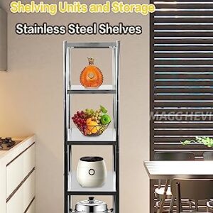 MAGG HEVI Stainless Steel Bathroom Storage Shelves 5-Tier Storage Shelves with Wheels Flower Plant Stand Heavy Duty Shelving,Metal Corner Shelf for Bathroom/Bedroom/Kitchen/Livingroom