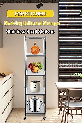 MAGG HEVI Stainless Steel Bathroom Storage Shelves 5-Tier Storage Shelves with Wheels Flower Plant Stand Heavy Duty Shelving,Metal Corner Shelf for Bathroom/Bedroom/Kitchen/Livingroom