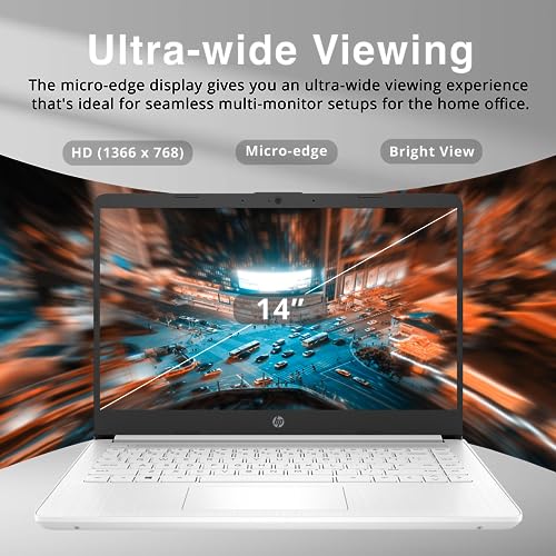 HP 2022 Stream 14'' HD Laptop, Intel Celeron N4020 Dual-core Processor, 4GB DDR4 RAM, 64GB eMMC, 1 Year Office 365, Webcam, HDMI, Windows 10S, White, 32GB SnowBell USB Card