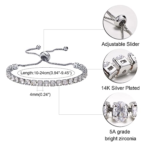 Adjustable Tennis Bracelet for Women Cubic Zirconia Wedding Bridal Bracelet Silver Gold Dainty Bracelet Jewelry Gift for Girlfriends Bridesmaids Mom Sister