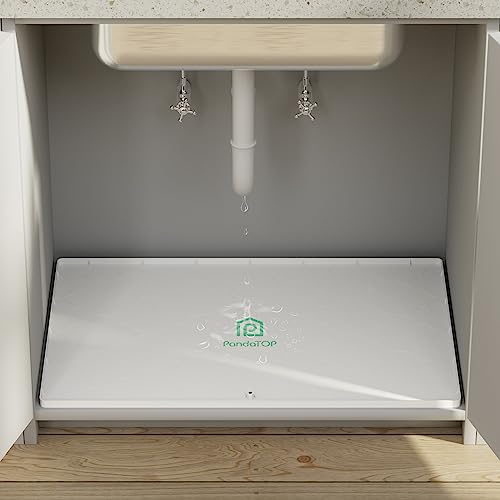 Under Sink Mat, 28" x 22" Silicone Kitchen Cabinet Tray, Waterproof & Flexible Under Sink Liner for Kitchen Bathroom and Laundry Room(White)