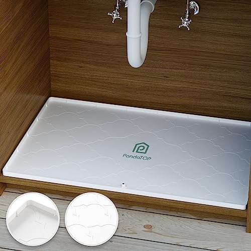 Under Sink Mat, 28" x 22" Silicone Kitchen Cabinet Tray, Waterproof & Flexible Under Sink Liner for Kitchen Bathroom and Laundry Room(White)