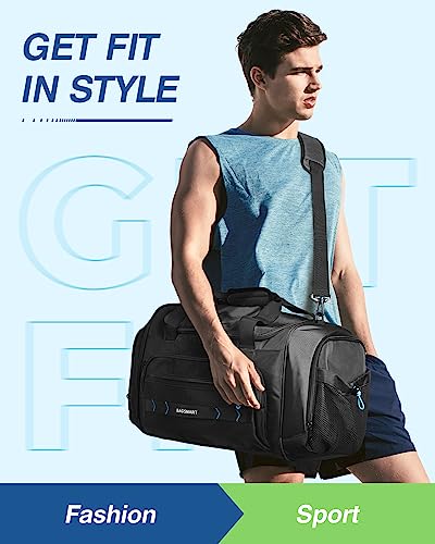 Gym Bag for Men & Women, BAGSMART Sports Travel Duffel Bag Carry-on Bag, Lightweight Weekend Overnight Bag with Shoe Compartment & Wet Pocket, Water-resistant Workout Duffle Bag for Travel Gym -Black