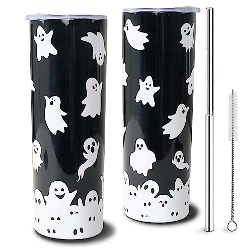 Ghost Tumbler Halloween Tumbler Halloween Gifts for Women, Ghost Cups Gothic Tumblers with Lids and Straw, Coffee Mug Travel Mug Halloween Cup Unique Birthday Christmas Gift