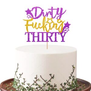 dirty thirty cake topper, happy 30th birthday cake topper, purple & gold glitter cake decor for thirty birthday party, cheers to 30 years old birthday party decorations