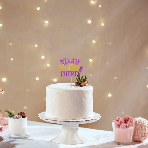 Dirty Thirty Cake Topper, Happy 30th Birthday Cake Topper, Purple & Gold Glitter Cake Decor for Thirty Birthday Party, Cheers to 30 Years Old Birthday Party Decorations