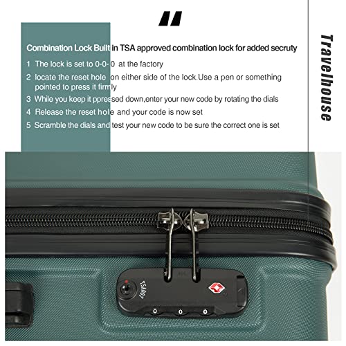 Travelhouse Hardshell Luggage 3 Piece Set Suitcase PP with Spinner Wheels and TSA Lock 20in 24in 28in Women Business and student suitcase Set(Dark Green)